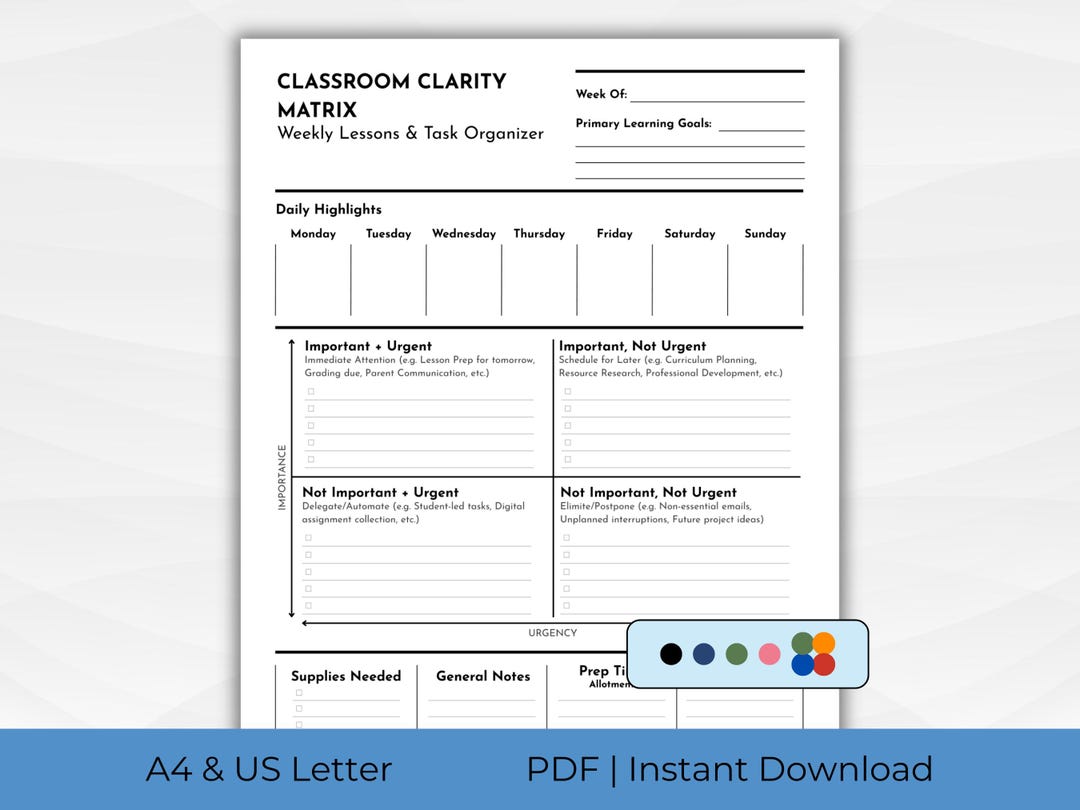 Eisenhower Matrix for Teacher Organization | Priority to Do List for ...