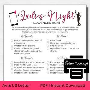 Printable Ladies Night Scavenger Hunt for Girls Night Out A4 & US ...
