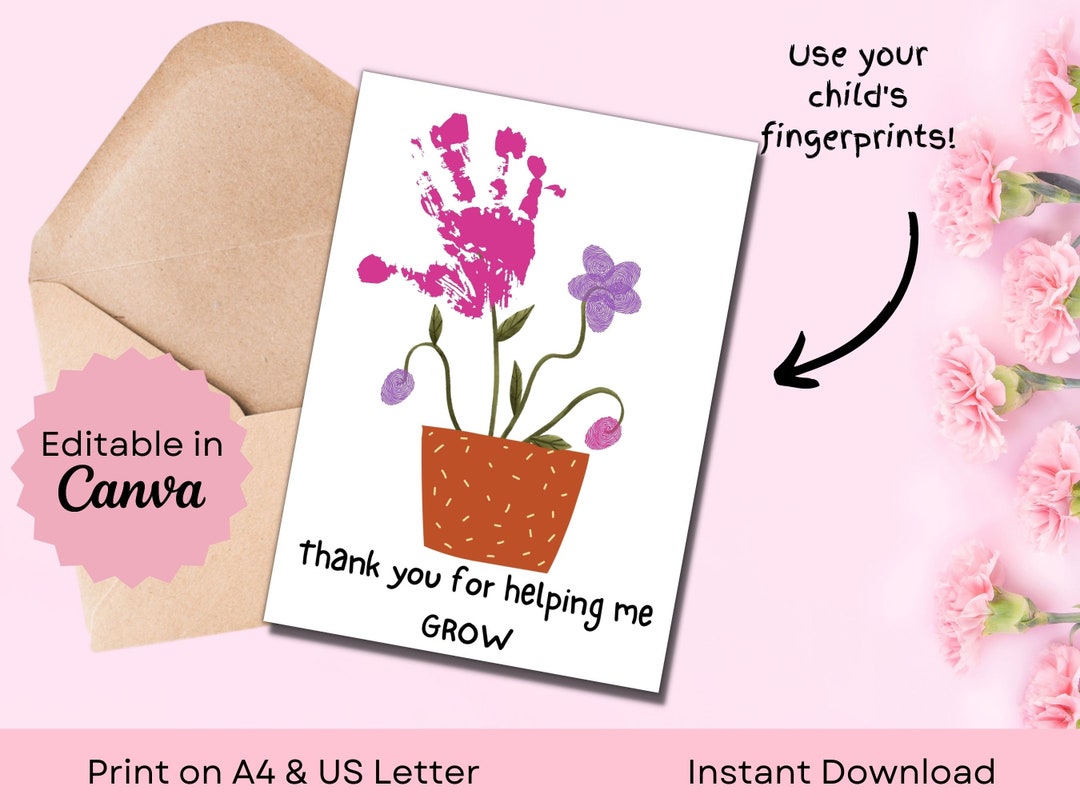 EDITABLE Mothers Day Handprint, Fingerprint Art Card From Kids ...