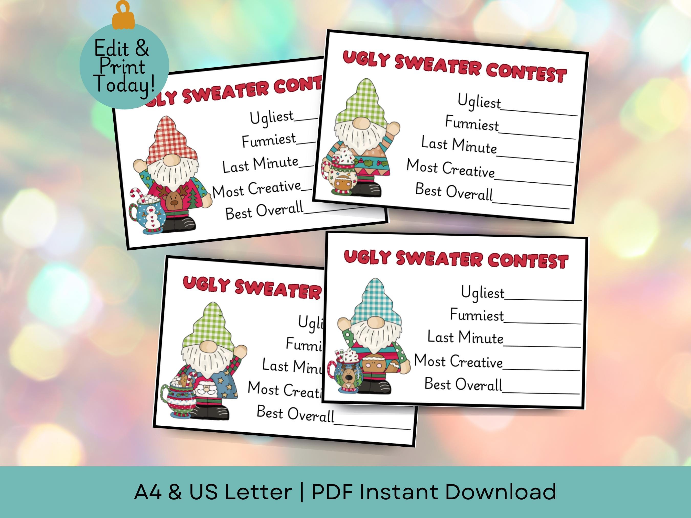Editable Ugly Sweater Ballot Template With Christmas Gnomes | Christmas ...