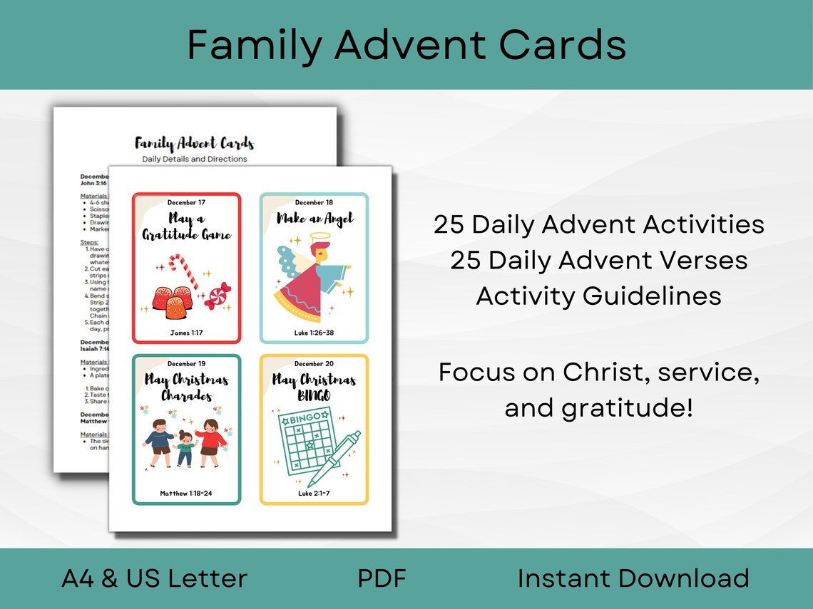 Christian Advent Cards With Scripture for Kids With Christmas - Etsy