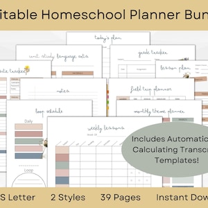 Editable Homeschool Planner Bundle With Transcript Templates - Etsy