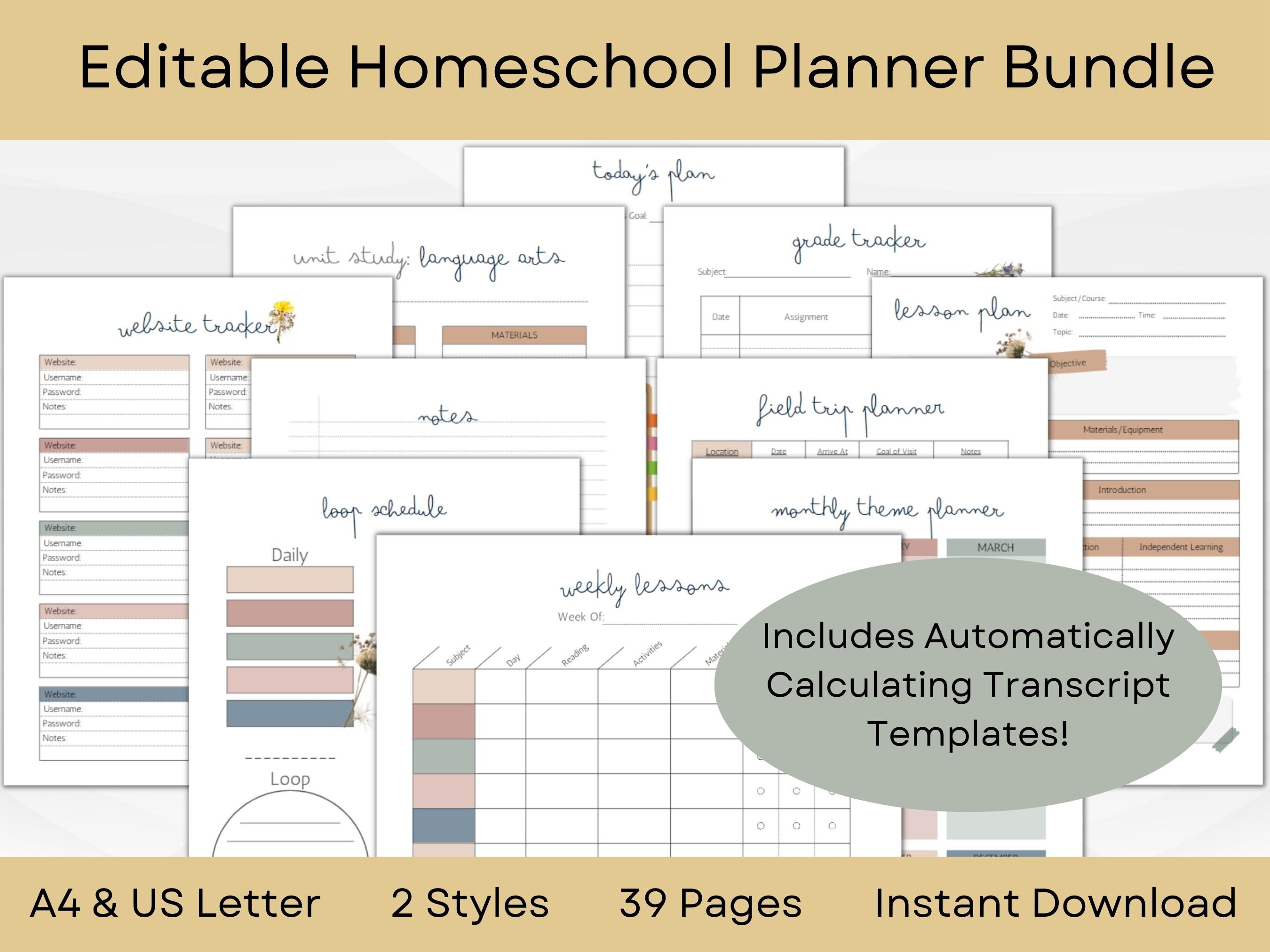Editable Homeschool Planner Bundle With Transcript Templates - Etsy