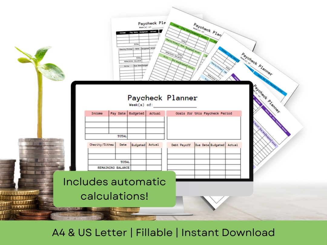Printable Paycheck Budget | Editable With Automatic Equations in Adobe ...