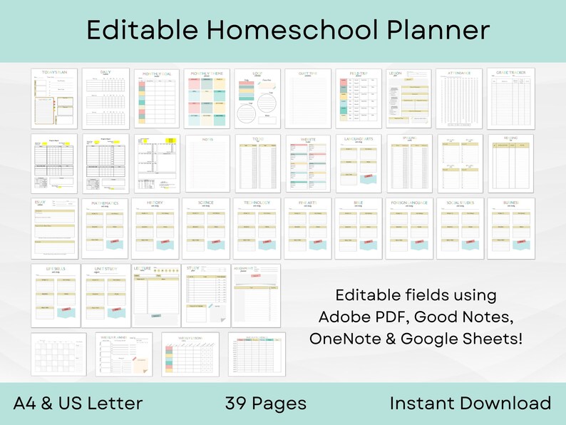 Editable Homeschool Planner With Transcript Templates | Colorful School ...