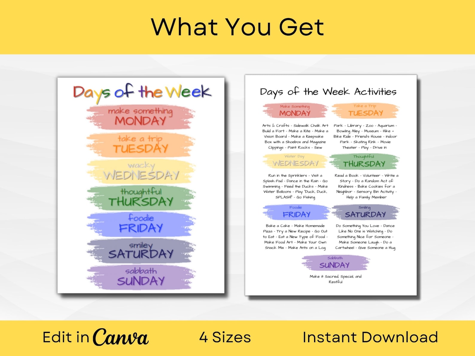 Days of the Week Printable | Editable Theme Days | Activity Ideas | A3 ...