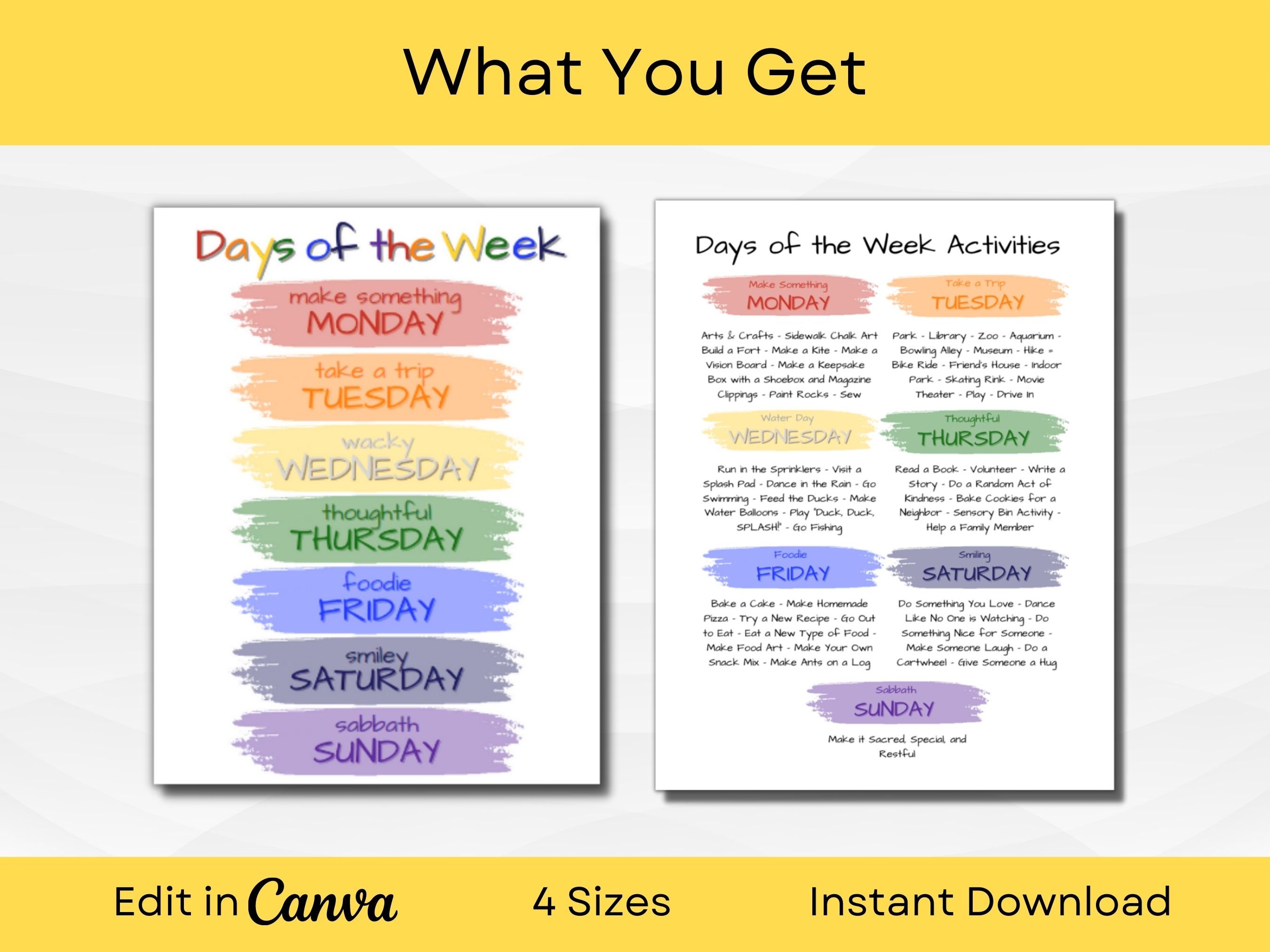 Days of the Week Printable | Editable Theme Days | Activity Ideas | A3 ...