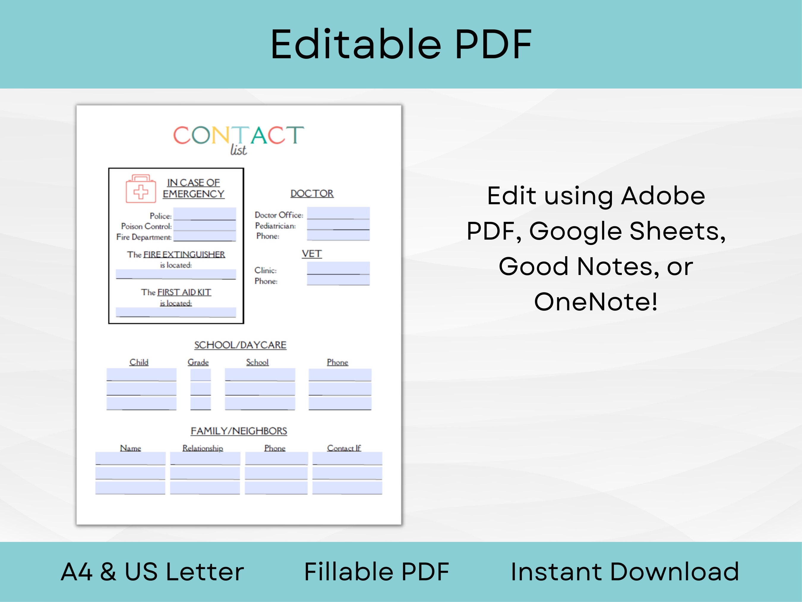 EDITABLE Emergency Contact List for Babysitter Just in Case | Nanny ...