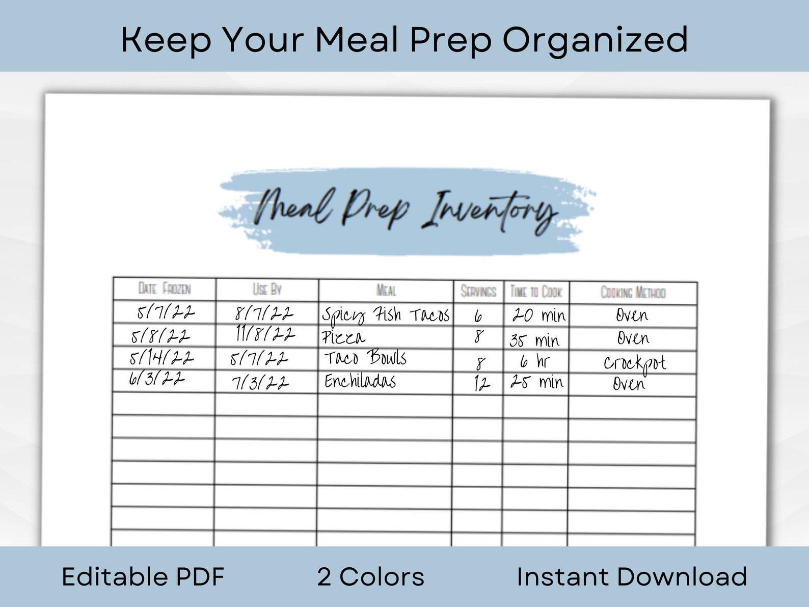 Editable Food Inventory List With Meal Prep Inventory | Essentials for ...