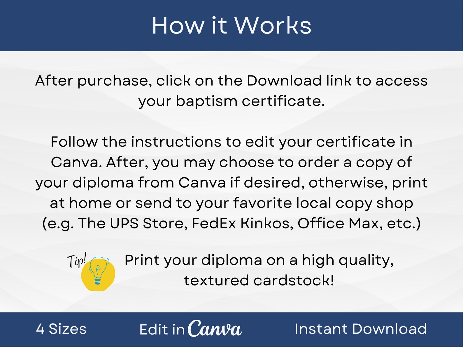 Baptism Certificate Template | Fully Editable Text | Four Sizes: A3, A4 ...
