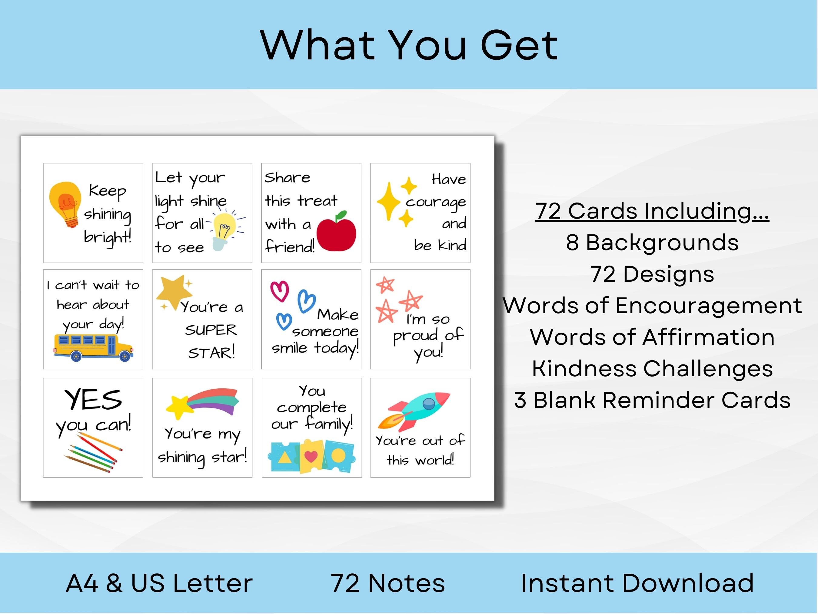 Lunch Notes for Kids Retro Lunch Box Notes Kids Affirmation Cards ...