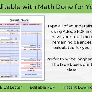 Printable Paycheck Budget | Editable With Automatic Equations in Adobe ...