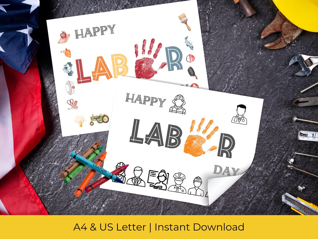 Labor Day Handprint Art and Coloring Page | Labor Day Party Games and ...