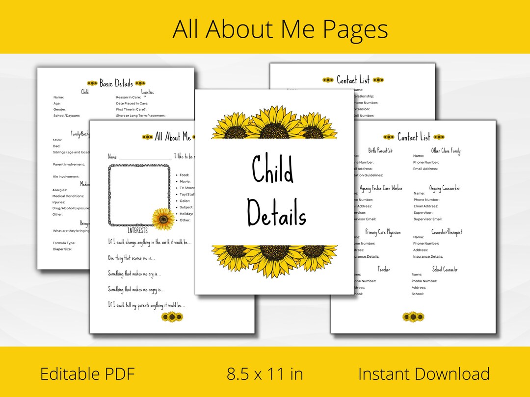 Editable Foster Care Binder Child Details Bundle Pre-intake - Etsy