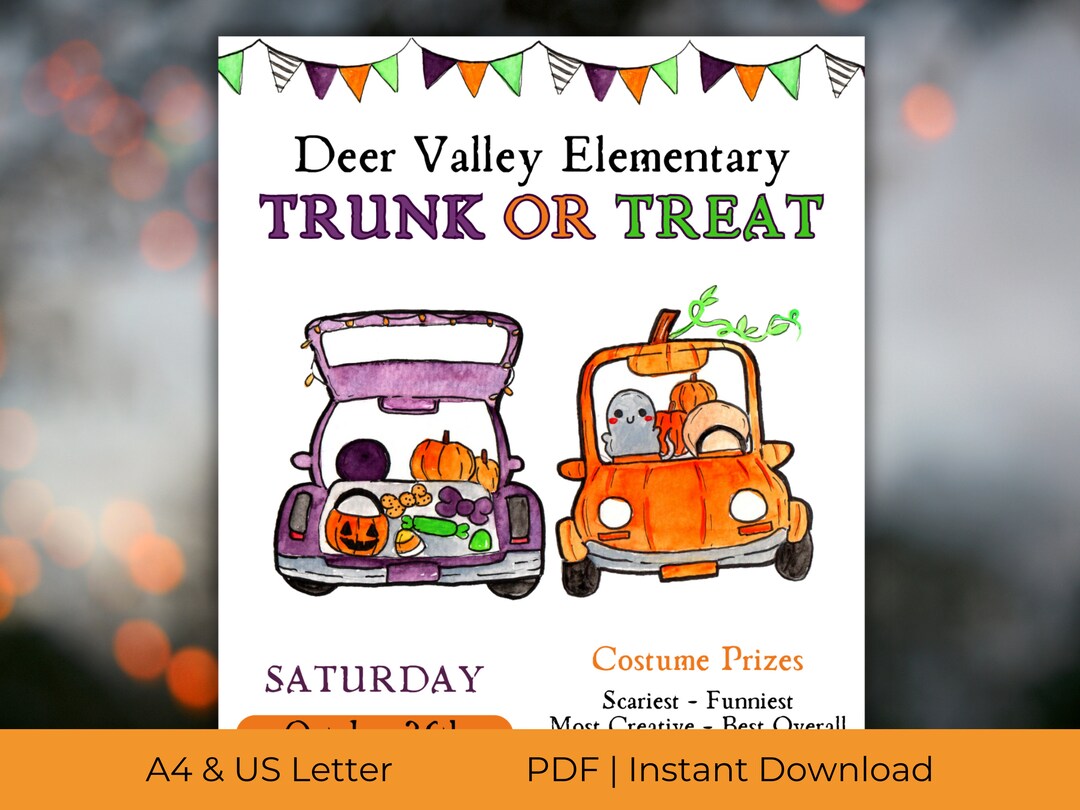 EDITABLE Trunk or Treat Flyer for Fall Festival With Watercolor Design ...