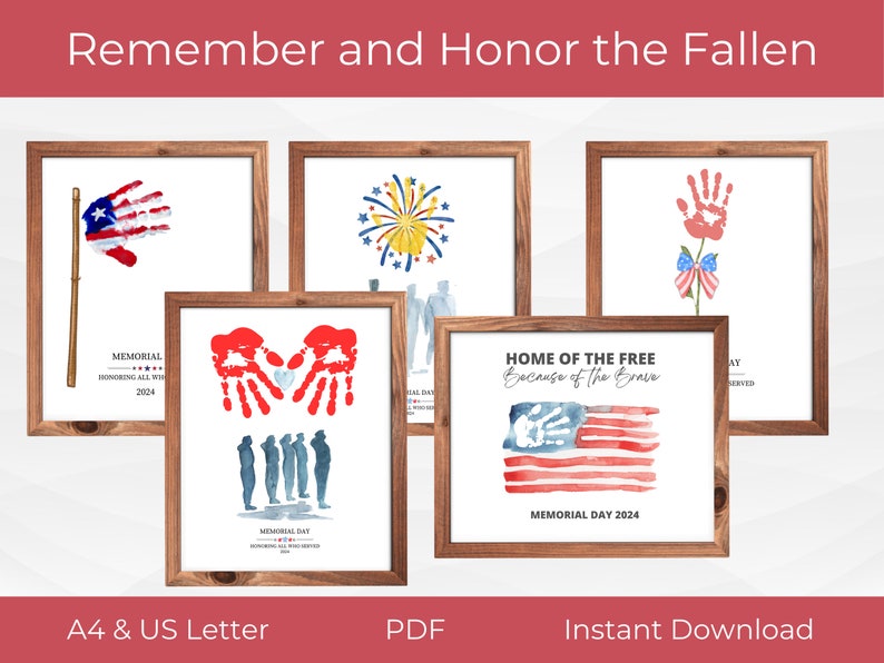 Memorial Day Handprint Art Bundle Watercolor Craft Templates Patriotic ...