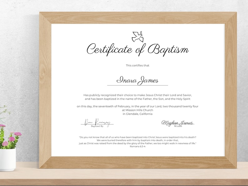 Certificate of Baptism With Dove | Fully Editable Text | A4 & US Letter ...