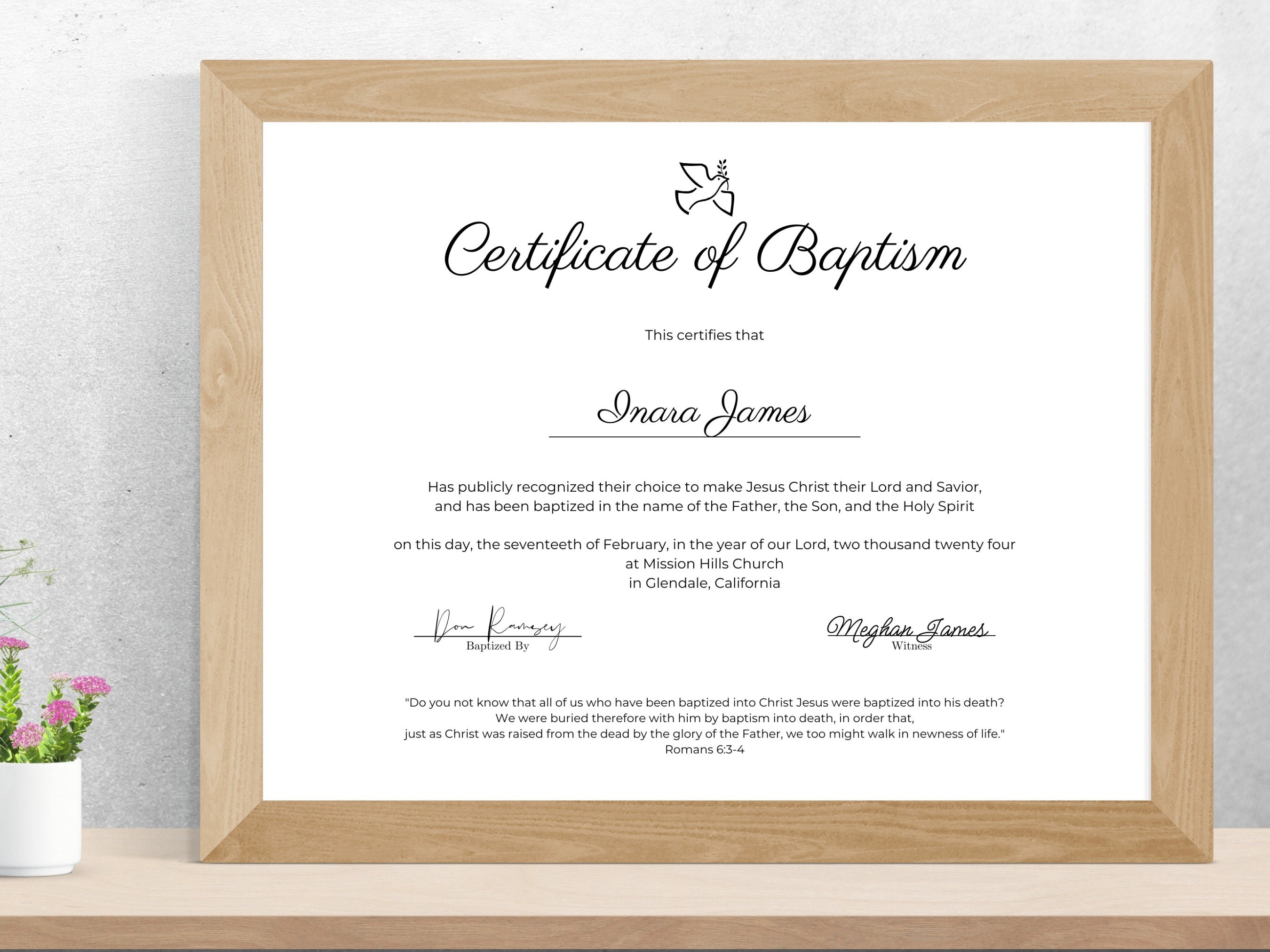 Certificate of Baptism With Dove | Fully Editable Text | A4 & US Letter ...