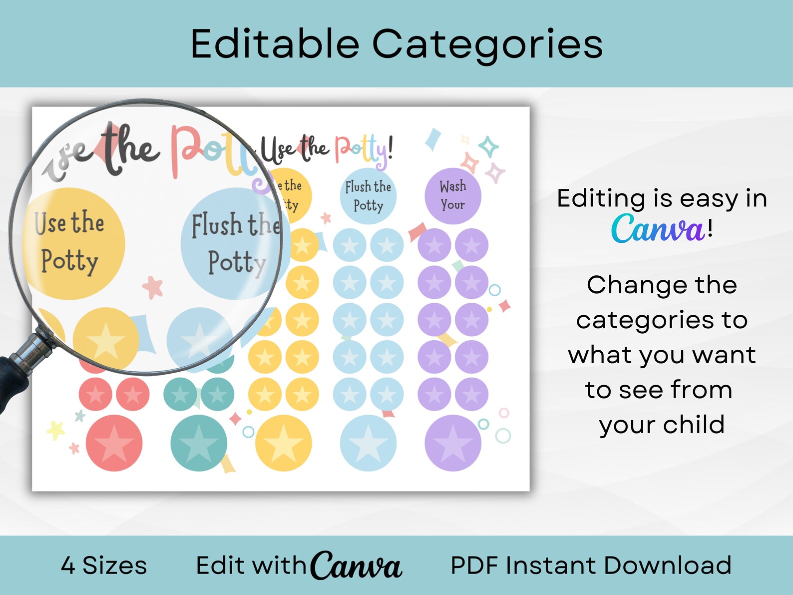 EDITABLE Behavior Chart for Kids Printable Potty Chart Sticker Reward ...