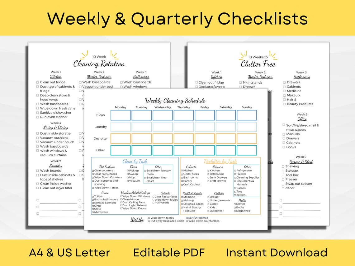 Editable Cleaning Schedule and Declutter Checklist Bundle With Weekly ...
