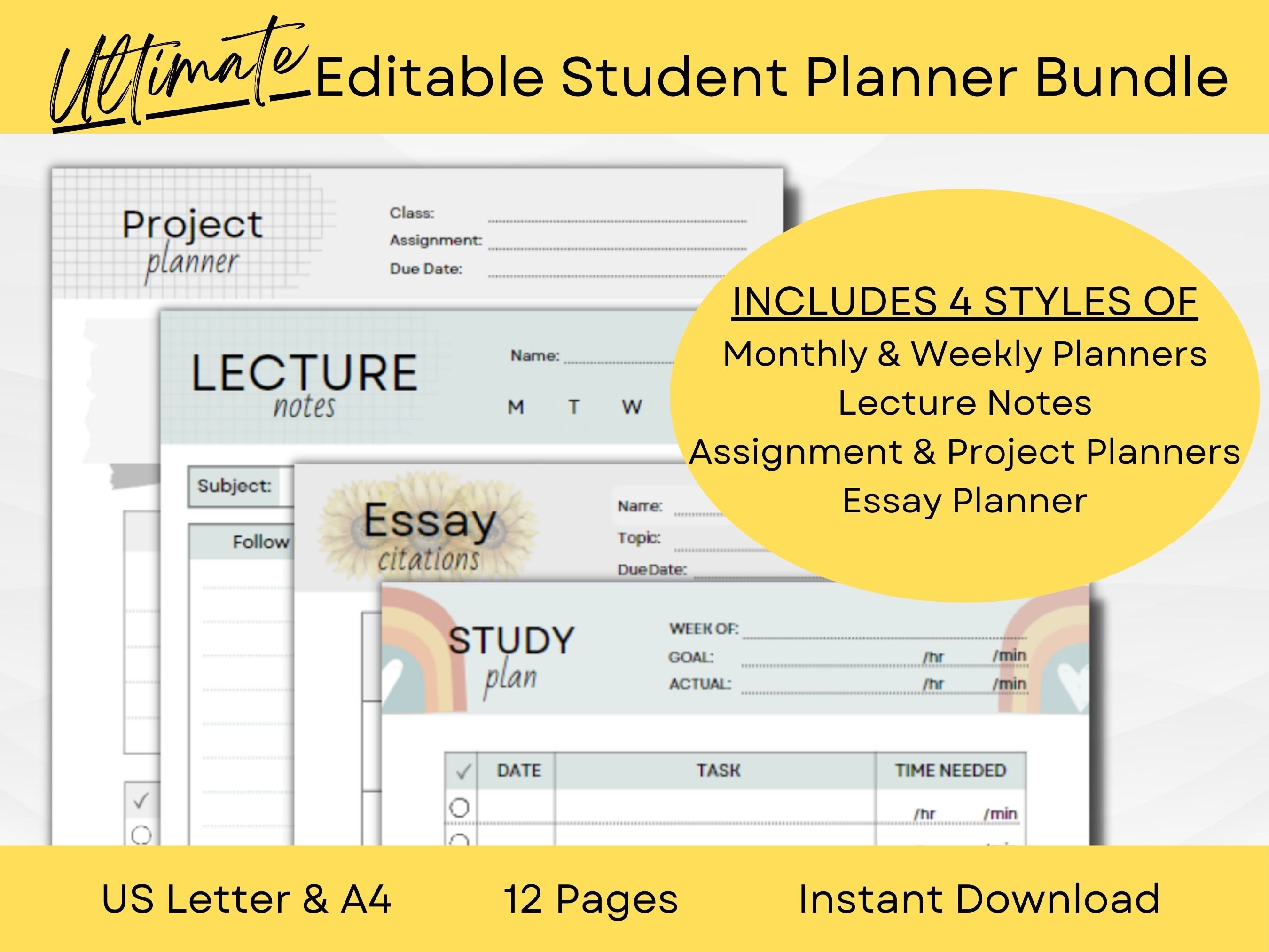 Editable Academic Planner With Schedules, Lecture Notes, Assignment ...