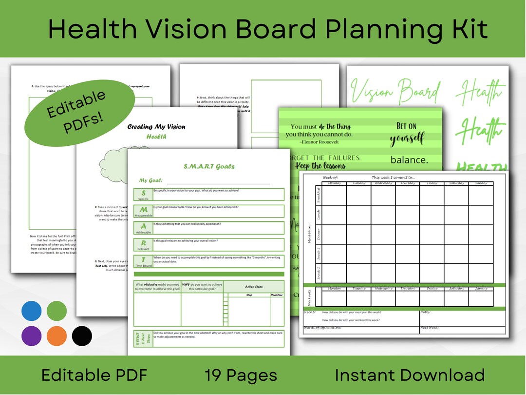 Editable Vision Board Kit Vision Board Planner SMART Goals Meal and ...