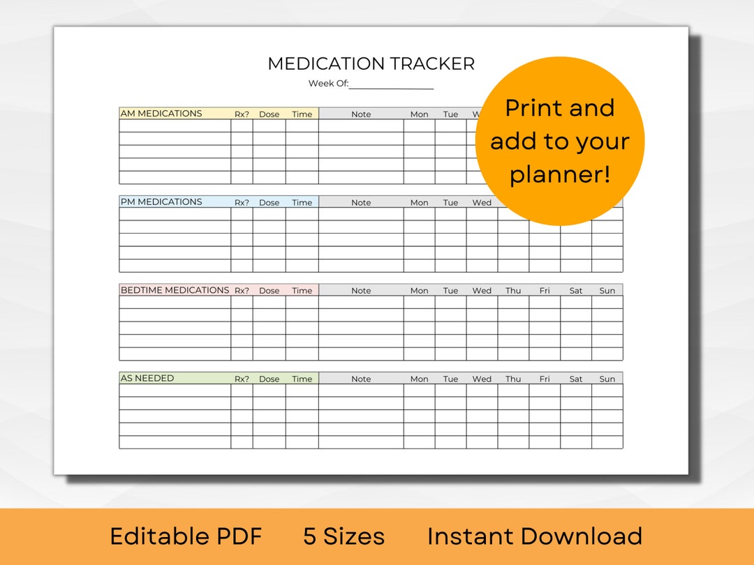 Printable Medication Tracker for Daily and Weekly Use Checklist for ...