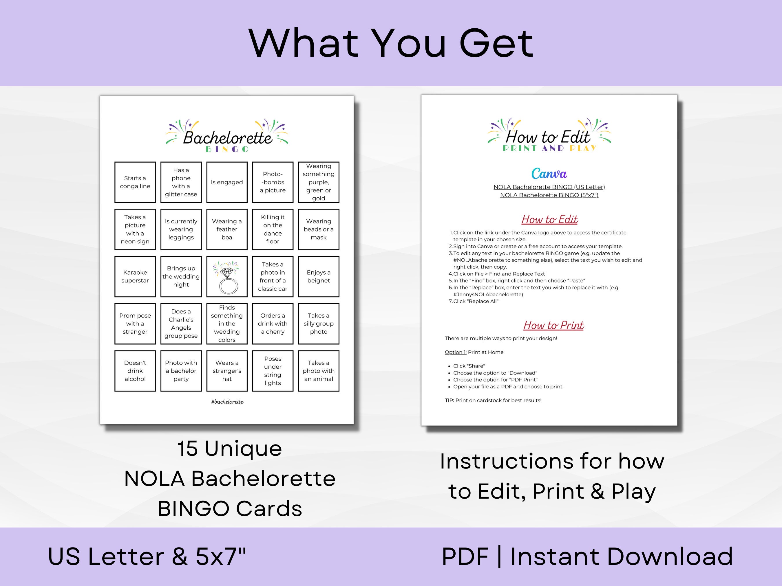 Editable NOLA Bachelorette BINGO With Hashtag Fun Twist on Find the ...
