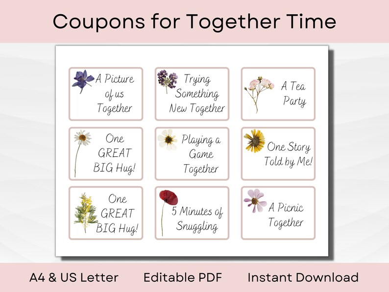 EDITABLE Floral Coupon Book Template for Mothers Day, Valentines Day ...