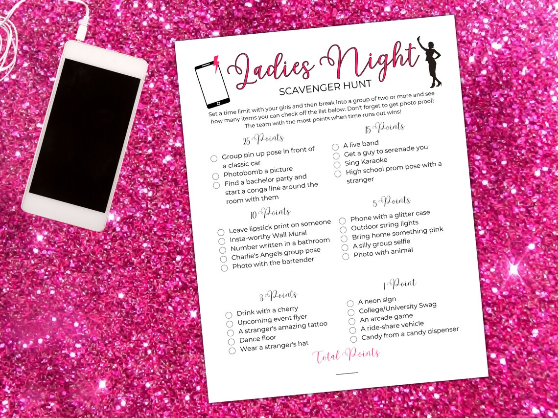 Printable Ladies Night Scavenger Hunt for Girls Night Out | A4 & US ...