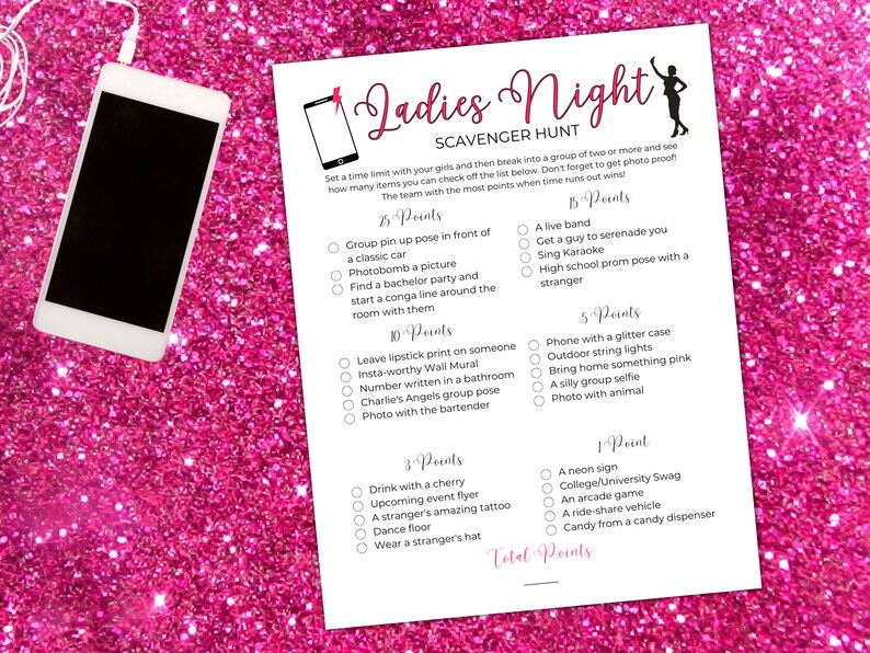 Printable Ladies Night Scavenger Hunt for Girls Night Out | A4 & US ...