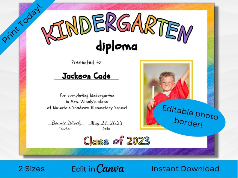 EDITABLE Kindergarten Diploma Template Kindergarten - Etsy