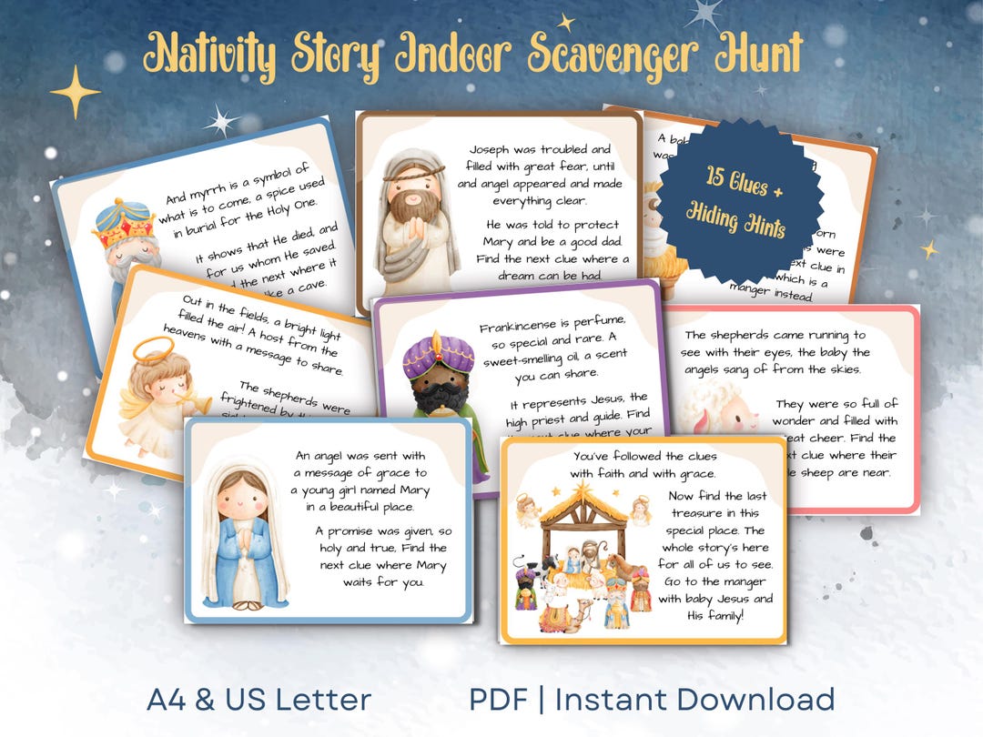 Christmas Nativity Scavenger Hunt for Kids, Printable Indoor Treasure ...