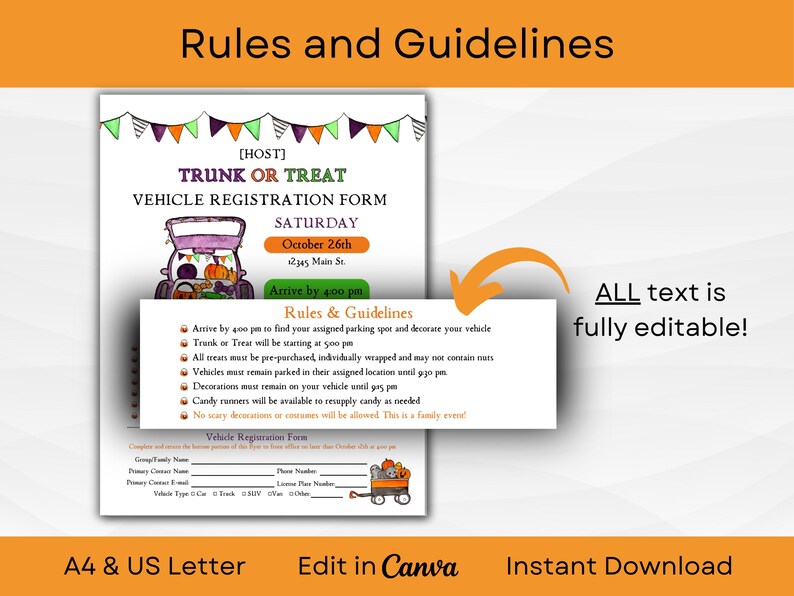 Trunk or Treat Car Registration Form for Fall Festival | Volunteer Sign ...