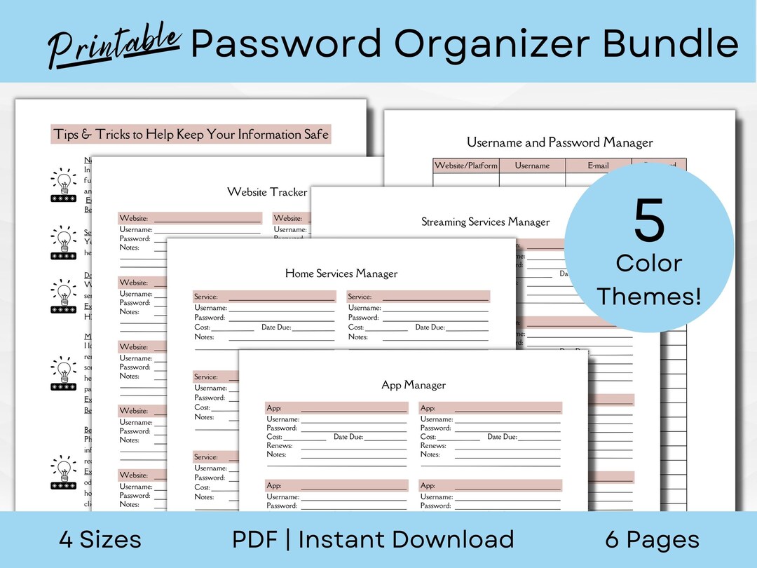 Printable Password Organizer Bundle for Just in Case Binder or Planner ...