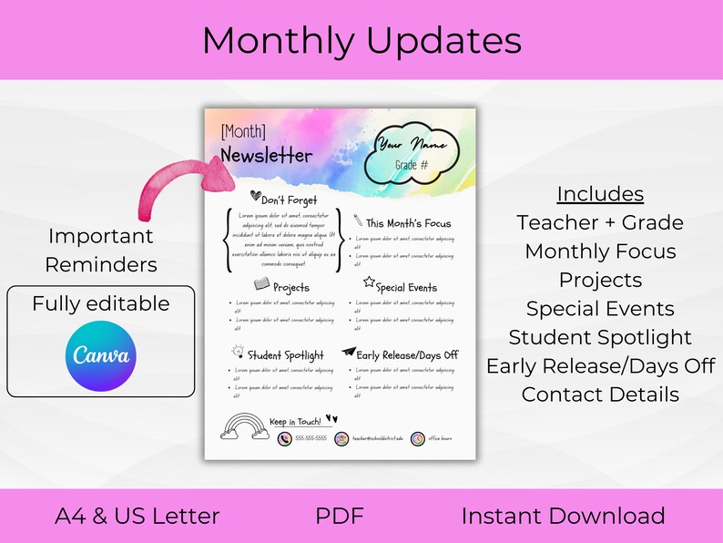Editable Watercolor Meet the Teacher Template With Student Info Sheets ...