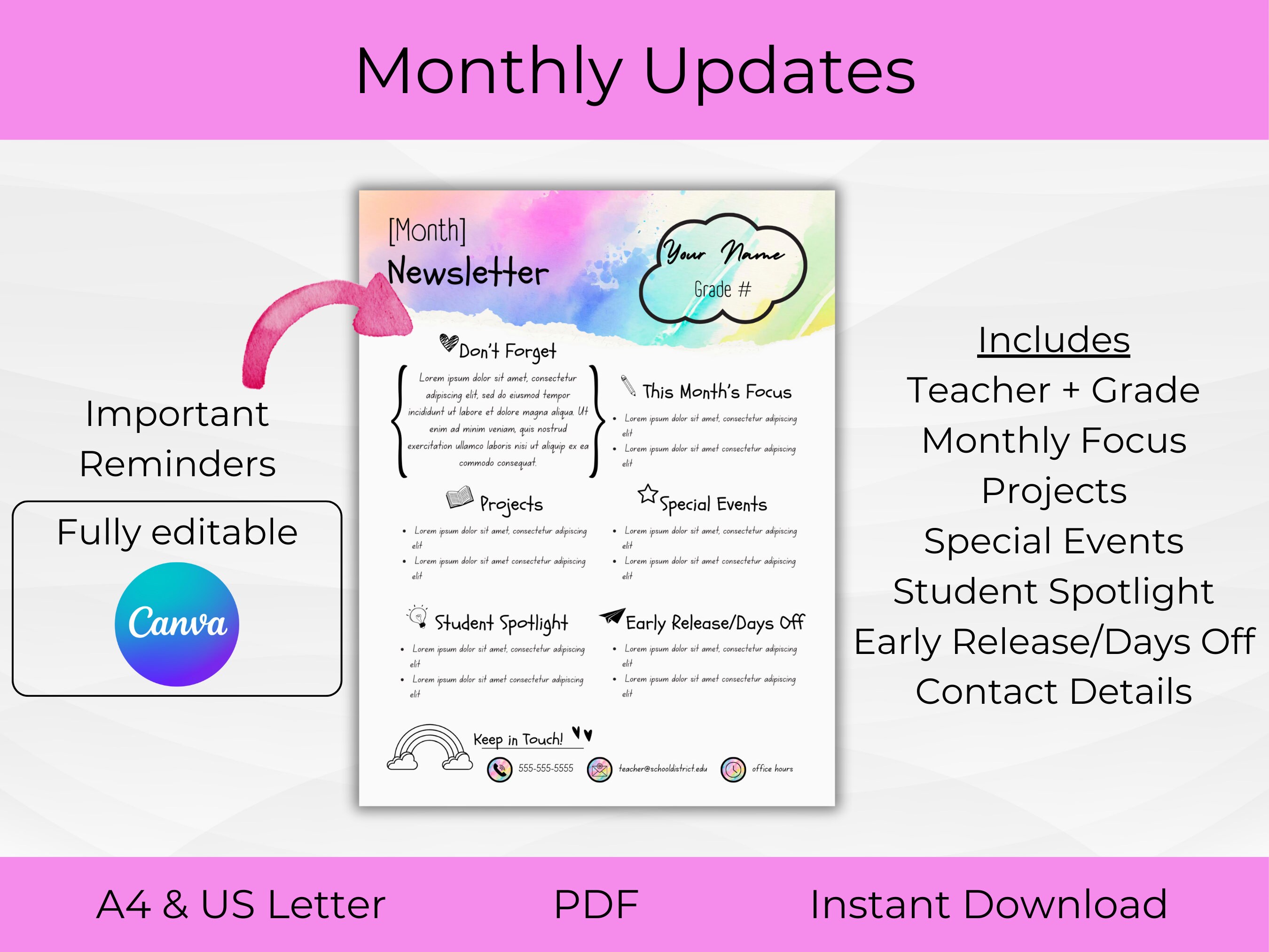 Editable Watercolor Meet the Teacher Template With Student Info Sheets ...