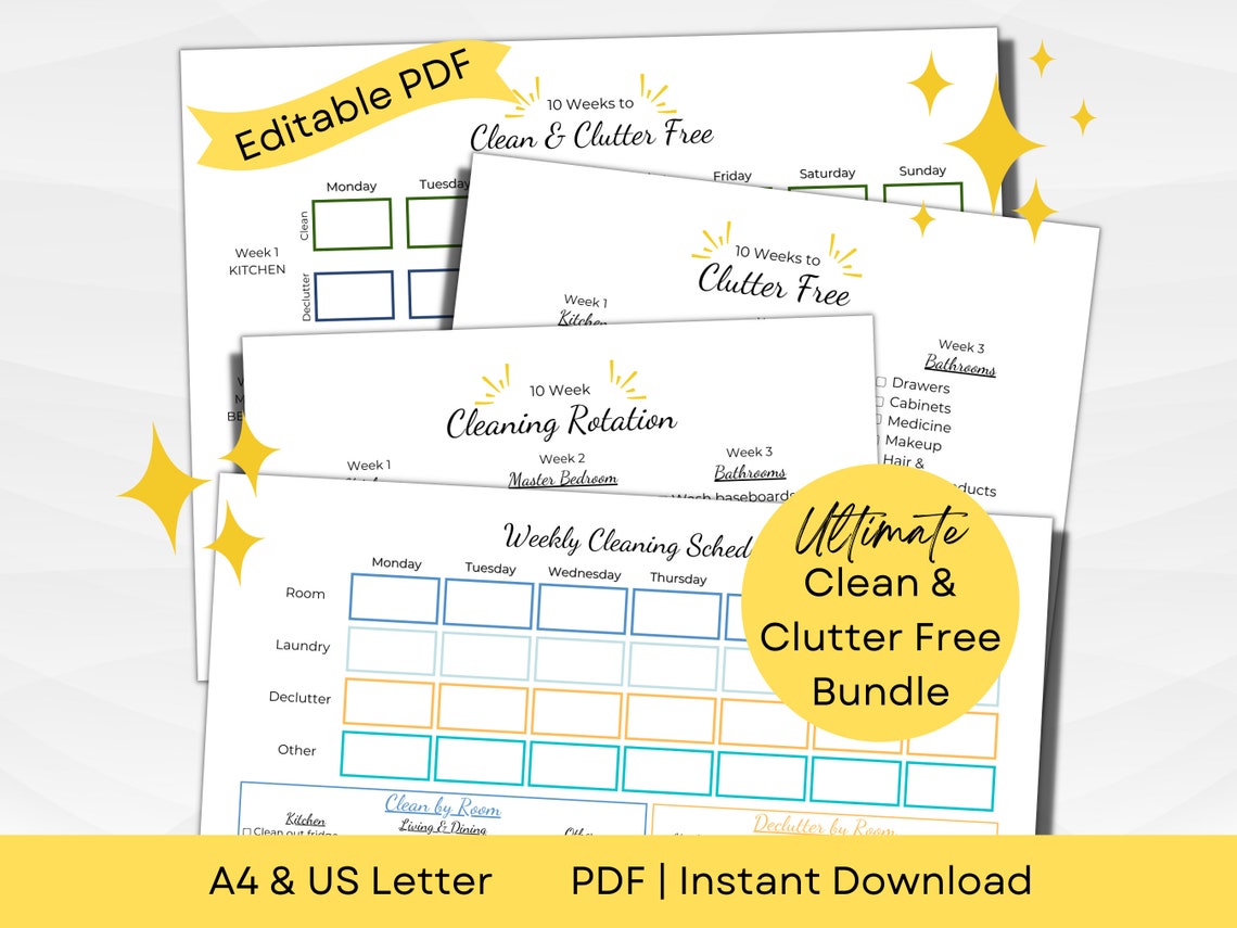 Editable Cleaning Schedule and Declutter Checklist Bundle With Weekly ...