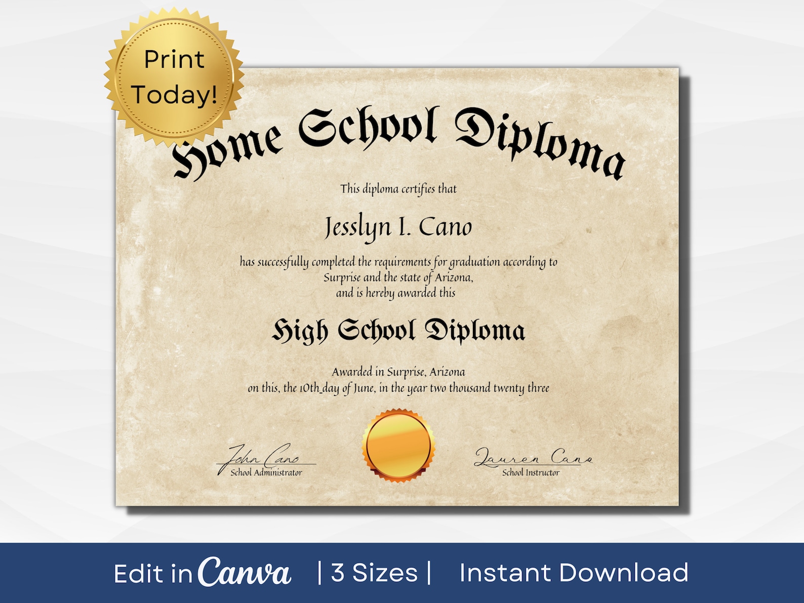 Printable Homeschool Diploma Template | Editable High School Diploma ...