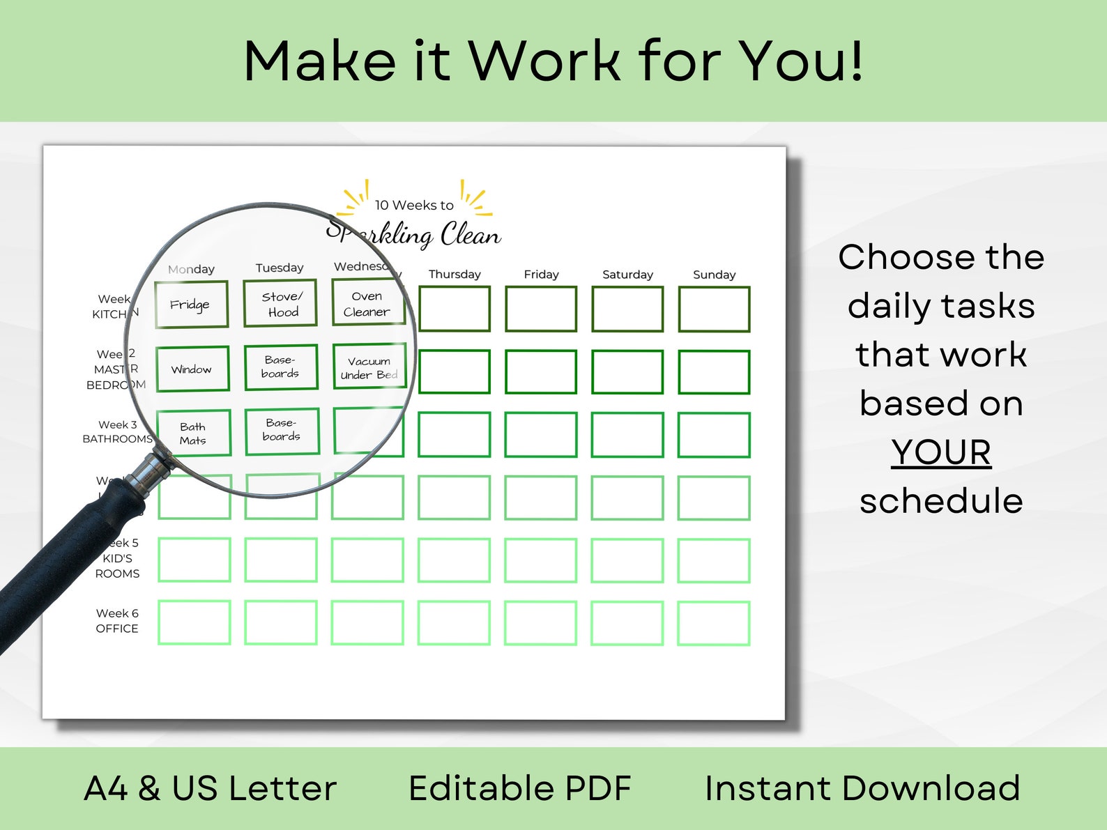EDITABLE Cleaning Schedule With Checklist by Zone Essential Deep ...