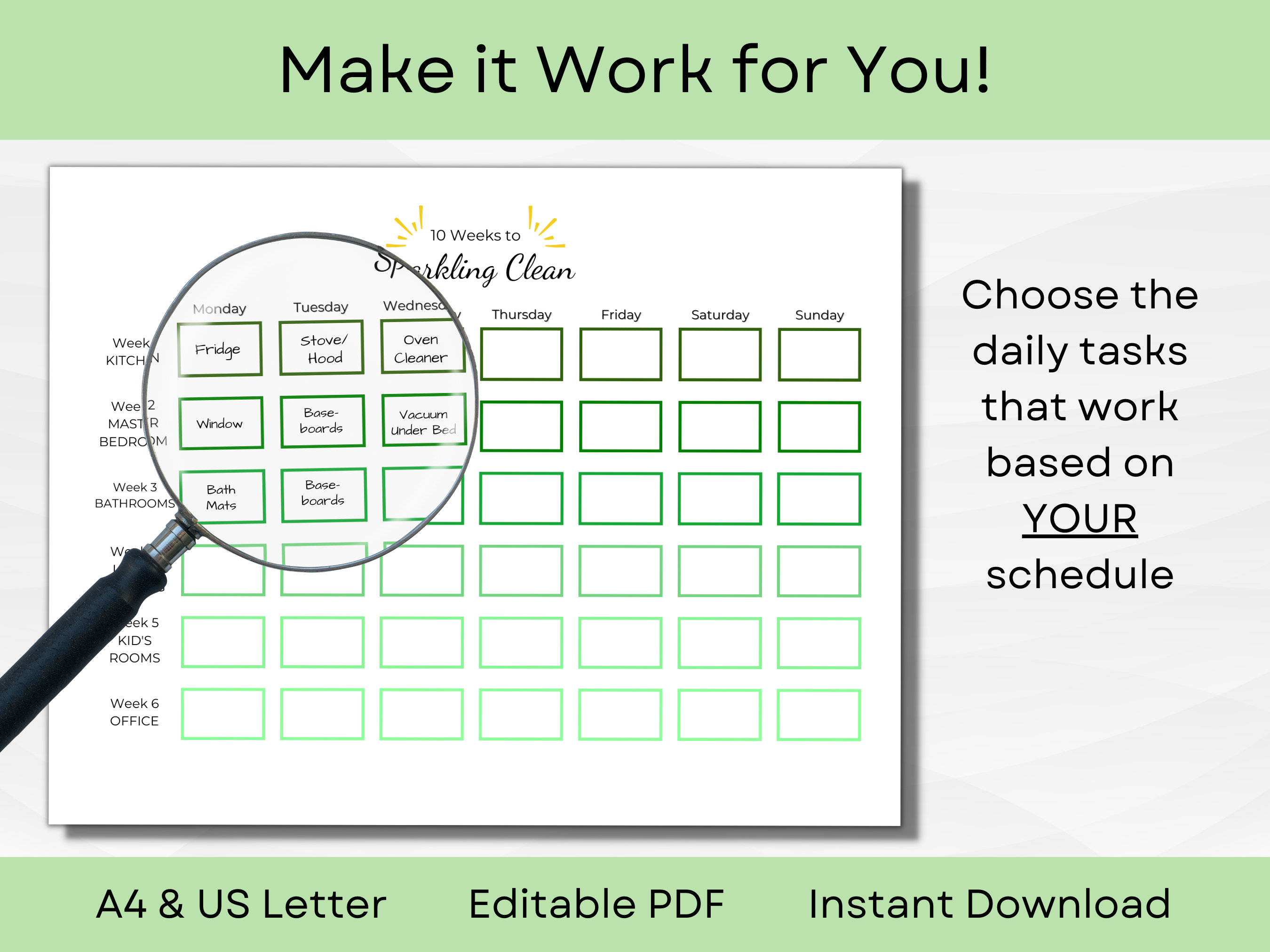EDITABLE Cleaning Schedule With Checklist by Zone Essential Deep ...