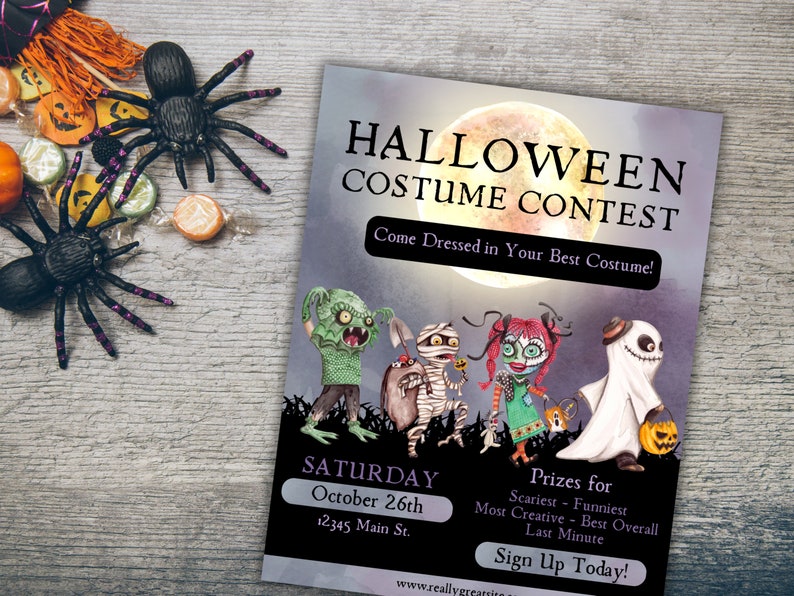 EDITABLE Halloween Costume Contest Flyer Template With Whimsigoth Retro ...
