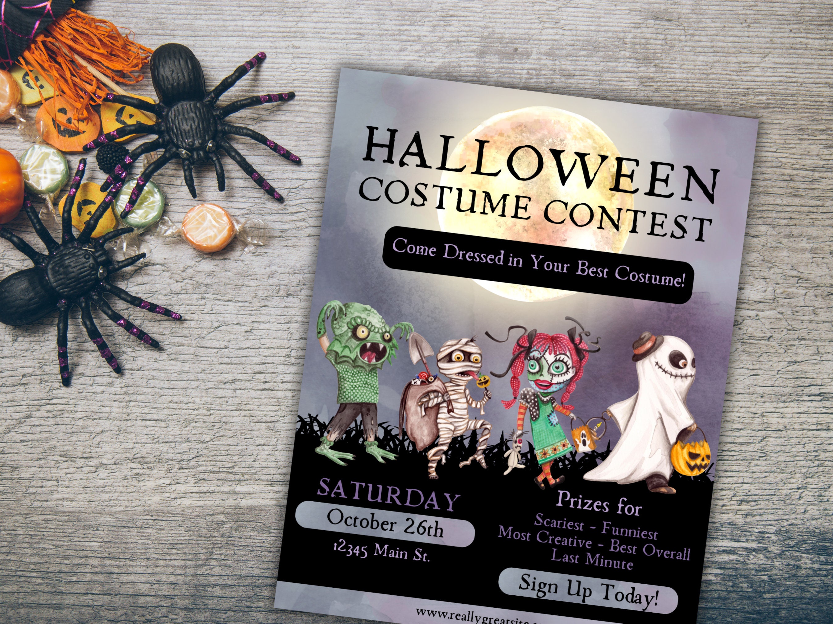 EDITABLE Halloween Costume Contest Flyer Template With Retro Vintage ...