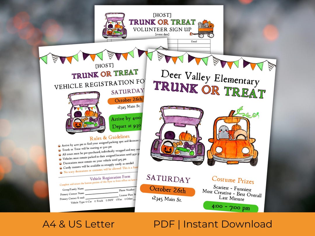Trunk or Treat Flyer and Sign up Sheet Bundle for Fall Festival ...