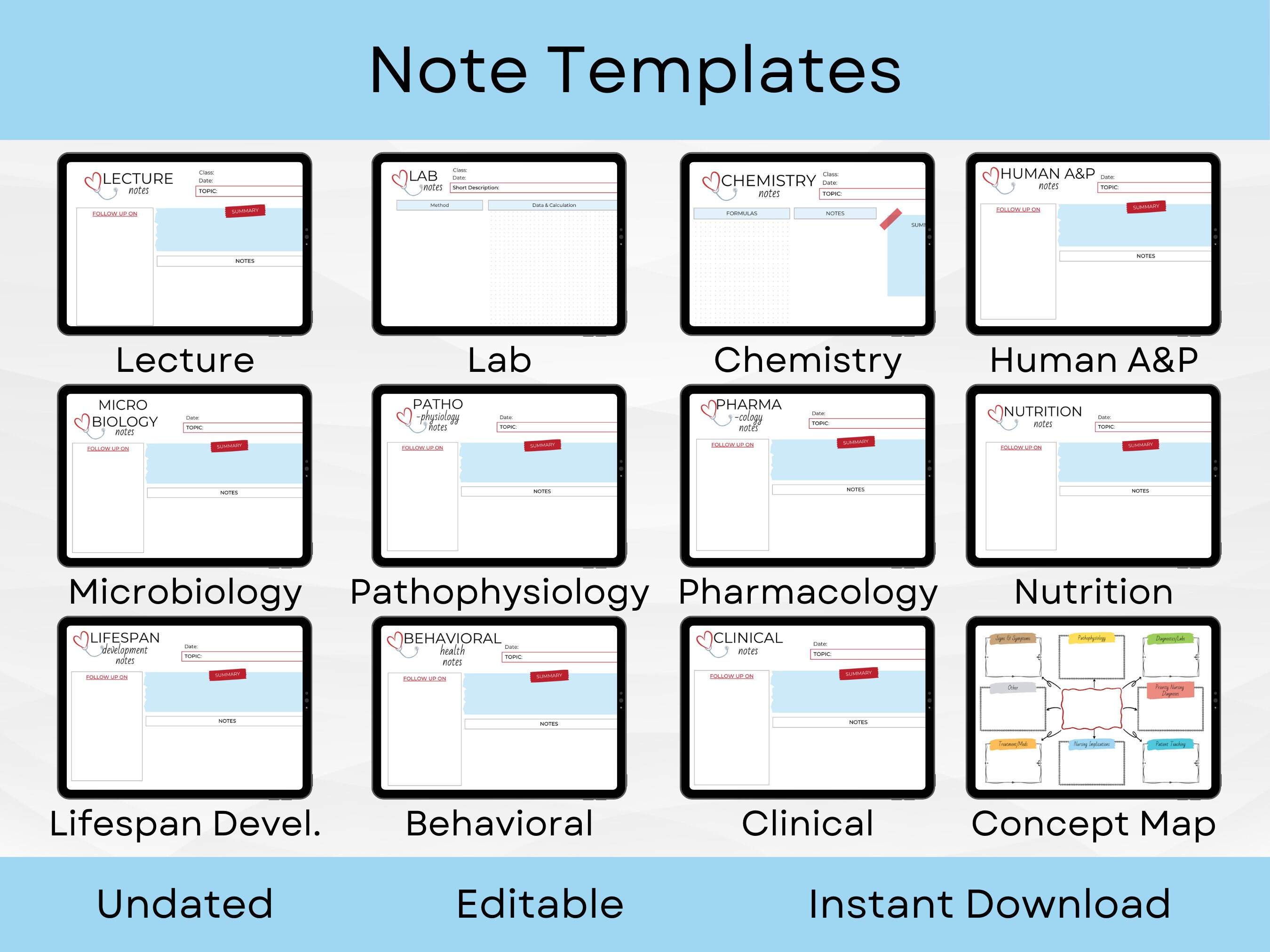 Nursing School Digital Academic Planner for Onenote Undated, Monday ...