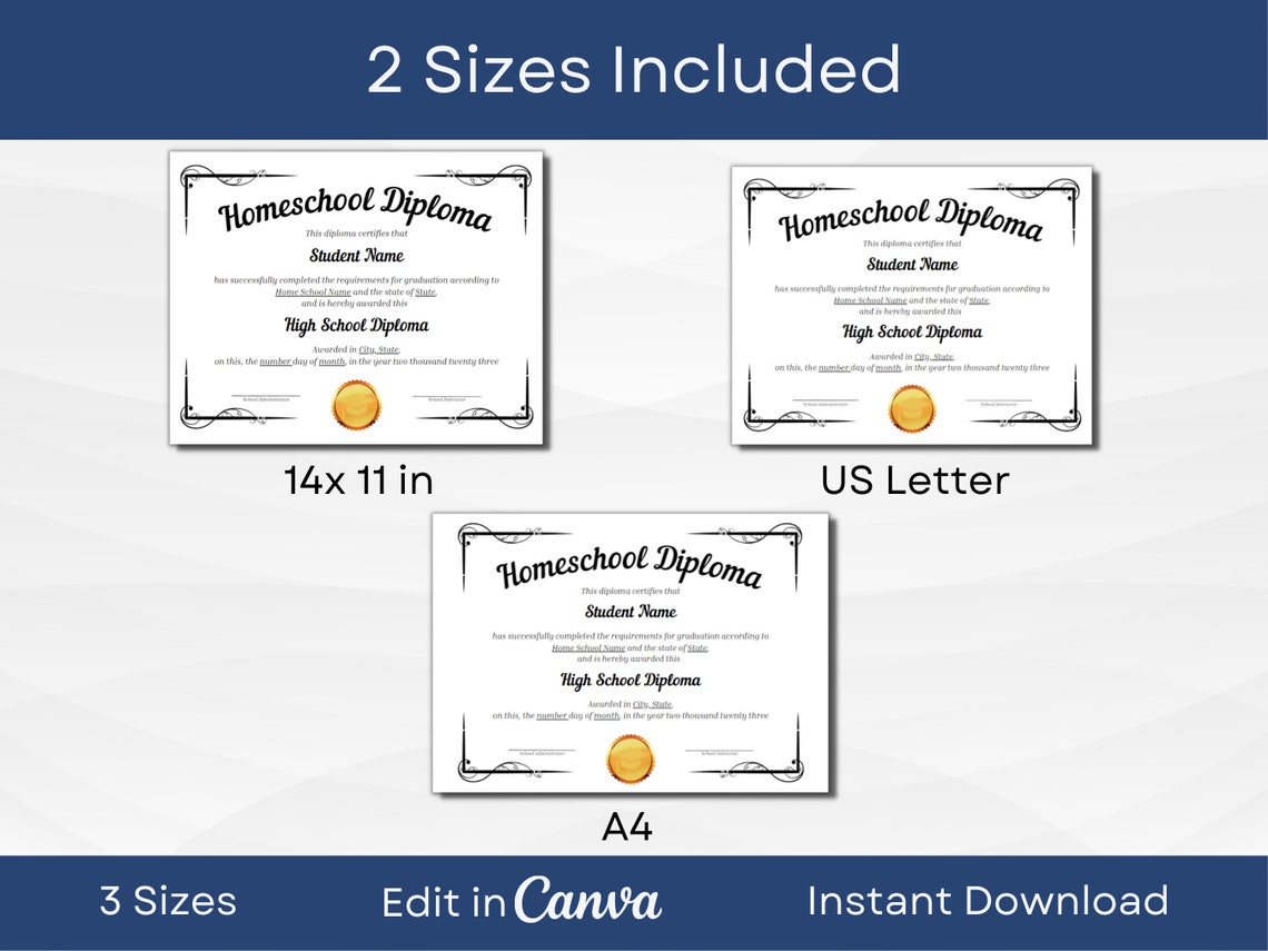 Printable Homeschool Diploma Template Editable High School Diploma ...
