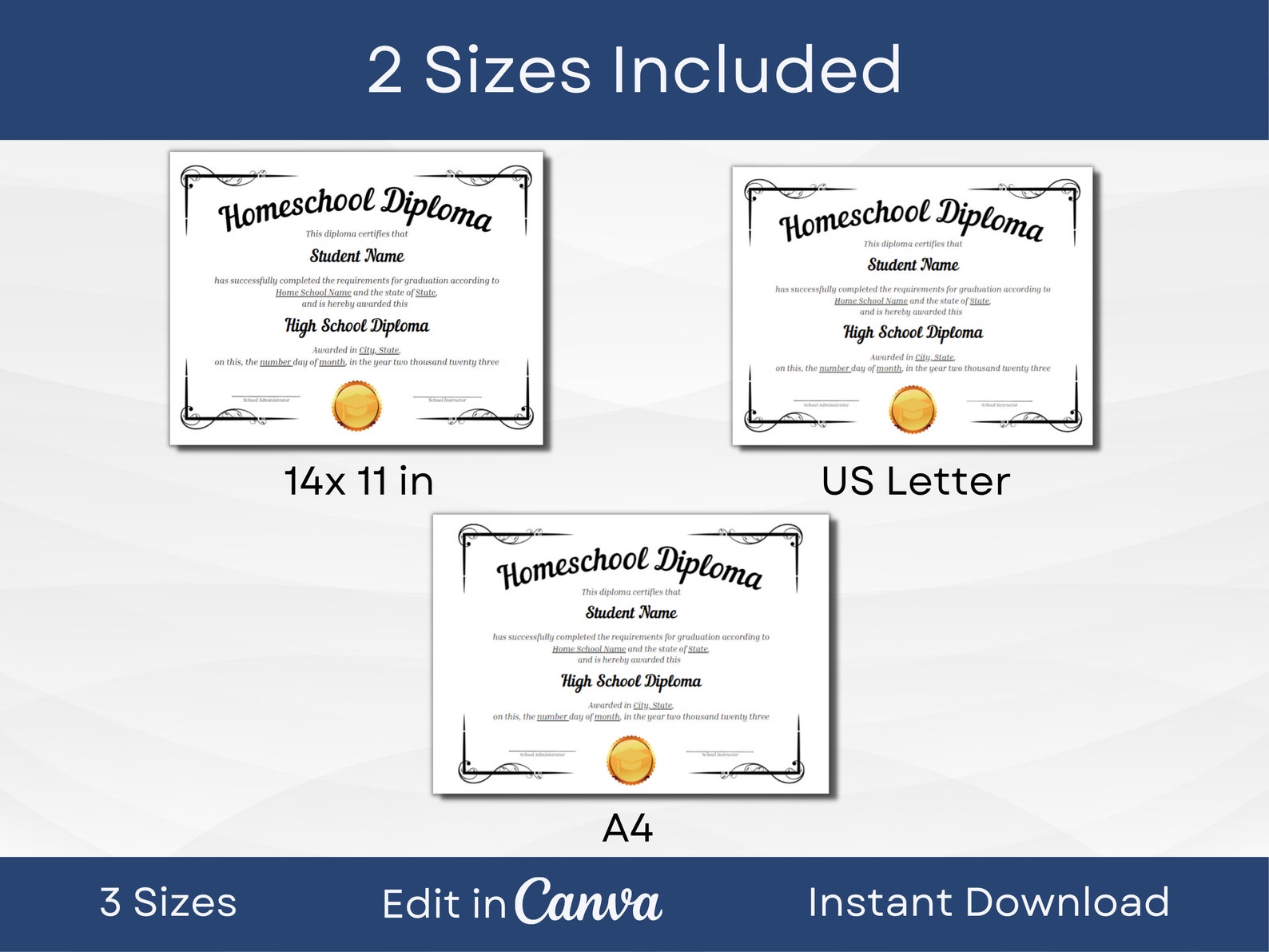 Printable Homeschool Diploma Template | Editable High School Diploma ...