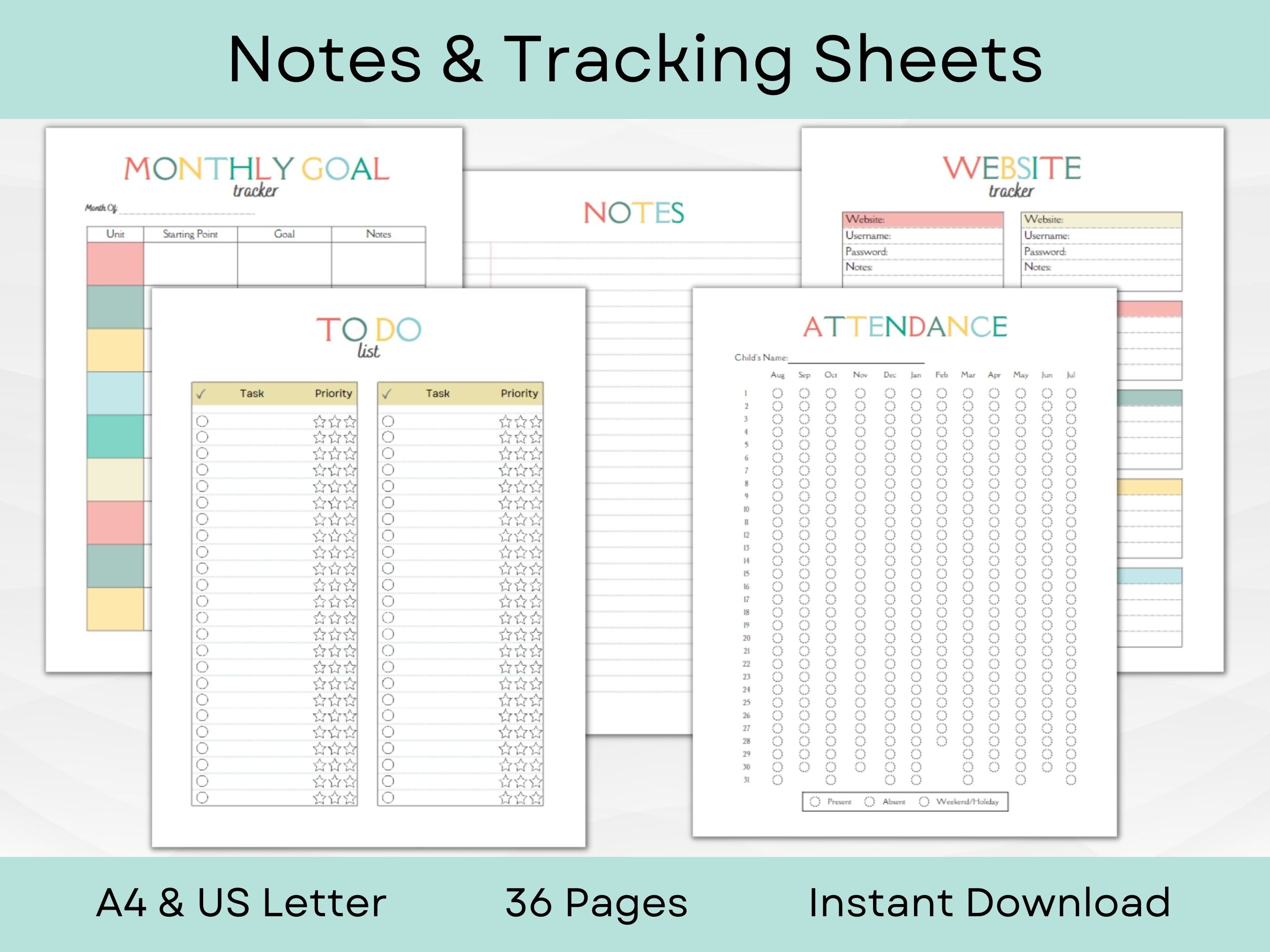 Editable Homeschool Planner With Grade Tracker Colorful School Days ...