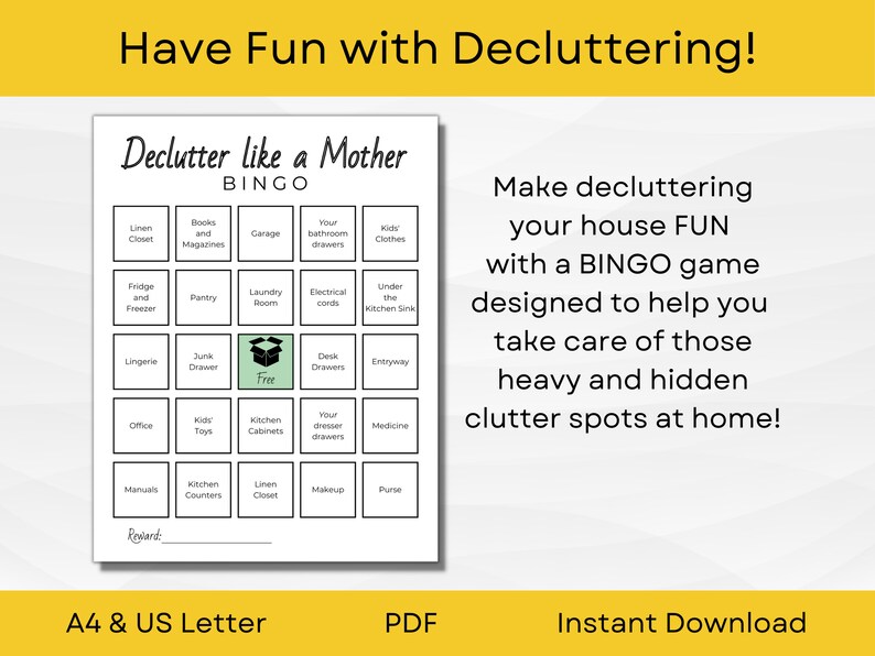 Printable Declutter Challenge BINGO Game | Home Management Essentials ...
