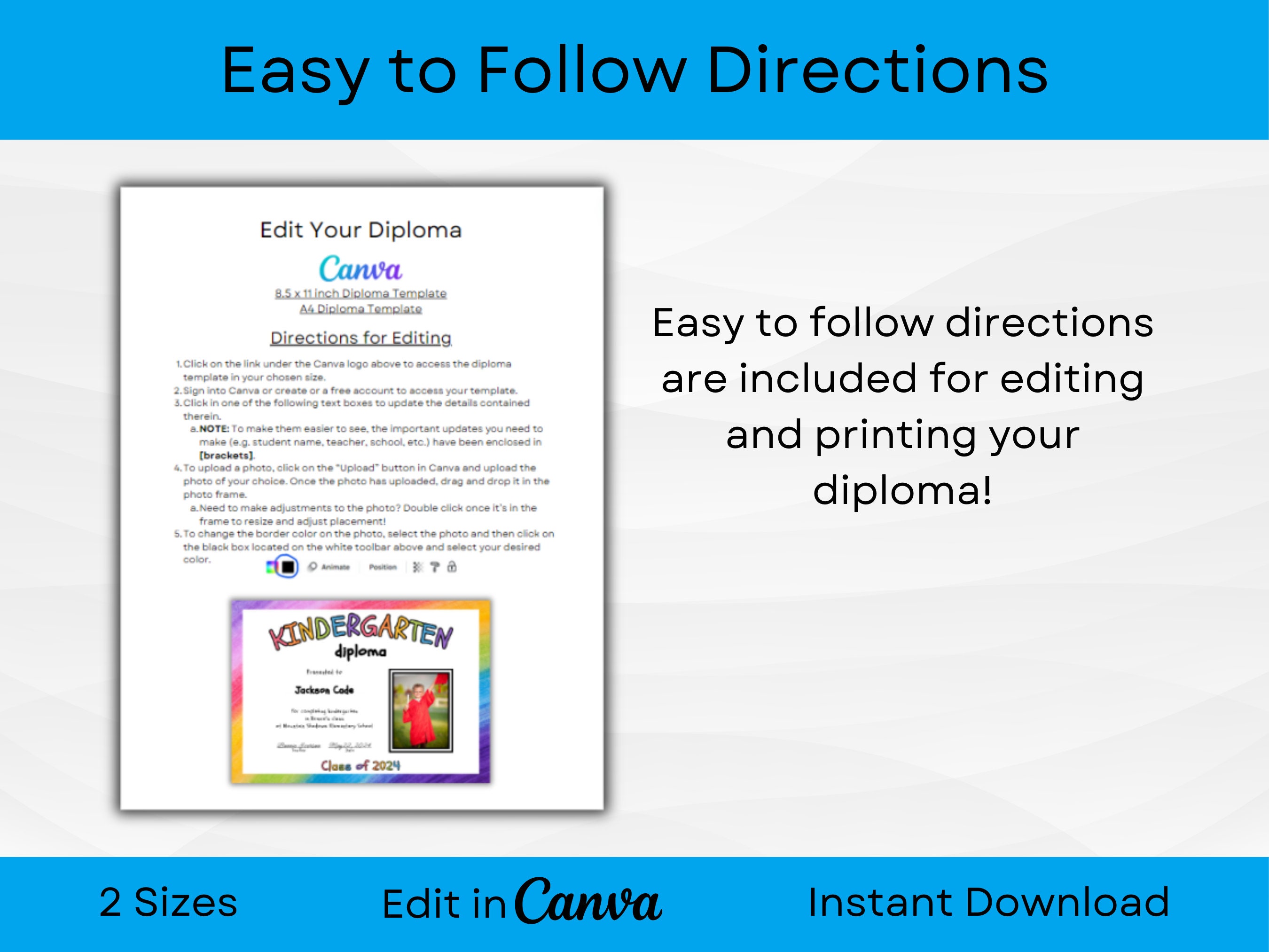 EDITABLE Kindergarten Diploma Template | Custom Kindergarten Graduation ...